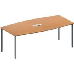 Schäfer Shop Schäfer Shop Genius Konferenztisch MODENA FLEX, 3-fach Tischanschlussfeld, Boot, 4-Fuß Rundrohr, B 2000 x H 720-840 mm, Buche/weißaluminium RAL 9006