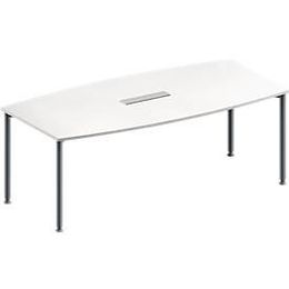 Schäfer Shop Schäfer Shop Genius Konferenztisch MODENA FLEX, 6-fach Tischanschlussfeld, Boot, 4-Fuß Rundrohr, B 2000 x H 720-840 mm, weiß/weißaluminium RAL 9006