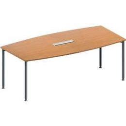 Schäfer Shop Schäfer Shop Genius Konferenztisch MODENA FLEX, 6-fach Tischanschlussfeld, Boot, 4-Fuß Rundrohr, B 2000 x H 720-840 mm, Buche/weißaluminium RAL 9006