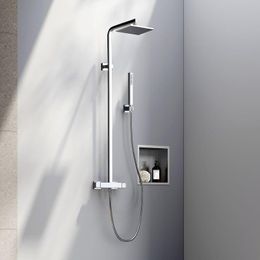 Fortis Spa flat 200 M Duschsystem mit Thermostat, Metall-Stabhandbrause und Metall-Kopfbrause, 8468920PC,