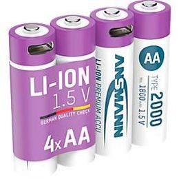 Li-Ion Akkus Ansmann Mignon AA, 1,5 V, Typ 2000 (min. 1800 mAh), 3,26 Wh, Type C Ladung, 4 Stück