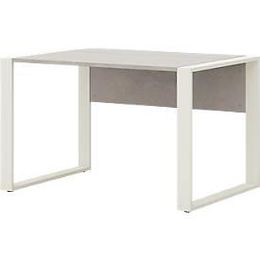 Home Office Schreibtisch TEMPIO, Rechteck, Kufen, B 1200 x T 800 x H 740 mm, beton/weiß + Kabelführungsbügel