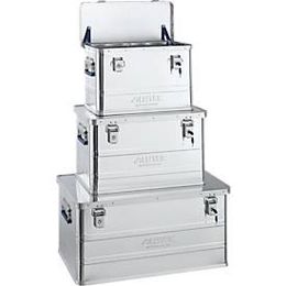 Transportbox ALUTEC CLASSIC, 3er-Set mit 1 x 33 l, 1 x 53 l & 1 x 93 l, Zylinderschlösser, Aluminium, silber