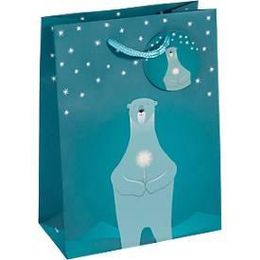 Geschenktasche Weihnachten Sigel 'Polar Bear', 5 Stück, B 170 x H 230 mm, Papier, petrol