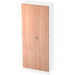 Aktenschrank, 5 OH, abschließbar, B 800 x T 420 x H 2004 mm, weiß/Nussbaum-Dekor