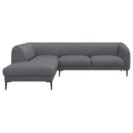 Ecksofa FLEXLUX "Belle Designsofa, L-Form, B/T 268/209 cm" Sofas Gr. B/H/T: 268cm x 74cm x 209cm, Bouclé, lange Ottomane links, blau (navy blau) Skandinavisches Design, In hochwertiger Verarbeitung