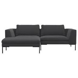 Ecksofa FLEXLUX "Loano, superbequemer Sitzkomfort durch Kaltschaum im Sitz, L-Form" Sofas Gr. B/H/T: 244cm x 86cm x 169cm, Lederoptik, Chaiselongue rechts, grau (shark grau) modernes Sofa, frei im Raum stellbar, lose Kissen, hoher Fuß