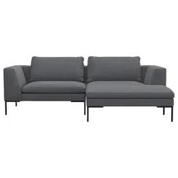 Ecksofa FLEXLUX "Loano, superbequemer Sitzkomfort durch Kaltschaum im Sitz, L-Form" Sofas Gr. B/H/T: 244cm x 86cm x 169cm, Lederoptik, Chaiselongue links, grau (elephant grau) modernes Sofa, frei im Raum stellbar, lose Kissen, hoher Fuß