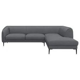 Ecksofa FLEXLUX "Belle Designsofa, L-Form, B/T 268/209 cm" Sofas Gr. B/H/T: 268cm x 74cm x 209cm, Bouclé, lange Ottomane rechts, blau (navy blau) Skandinavisches Design, In hochwertiger Verarbeitung