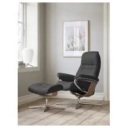 Relaxsessel stressless "Sunrise" Sessel Gr. Leder PALOMA, Cross Base Eiche, Relaxfunktion-Drehfunktion-PlusTMSystem-Gleitsystem-BalanceAdaptTM, B/H/T: 83cm x 105cm x 74cm, grau (rock paloma) mit Cross Base, Größe S, M & L, Holzakzent Eiche