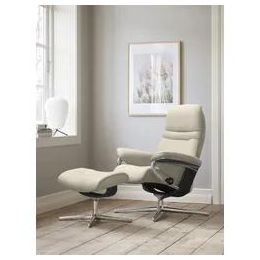 Relaxsessel stressless "Sunrise" Sessel Gr. Struktur fein JASMINE, Cross Base Schwarz, Relaxfunktion-Drehfunktion-PlusTMSystem-Gleitsystem-BalanceAdaptTM, B/H/T: 79cm x 103cm x 73cm, beige (beige jasmine) mit Hocker, Cross Base, Größe S, M & L, Holzakzent Schwarz