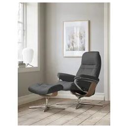 Relaxsessel stressless "Sunrise" Sessel Gr. Leder BATICK, Cross Base Eiche, Relaxfunktion-Drehfunktion-PlusTMSystem-Gleitsystem-BalanceAdaptTM, B/H/T: 79cm x 103cm x 73cm, grau (grey batick) mit Hocker, Cross Base, Größe S, M & L, Holzakzent Eiche