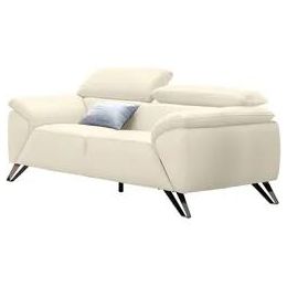 2-Sitzer NICOLETTI HOME Sofas Gr. B/H/T: 180cm x 72cm x 107cm, Leder Torrello, weiß (bianco ottic) Breite 180 cm, inklusive Kopfteilverstellung