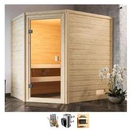 Welltime Sauna "Juli" Saunen 3,6-kW-Plug & Play Ofen mit int. Steuerung Gr. Saunaofen, integrierte Steuerung, 3,6 kW, beige (naturbelassen)