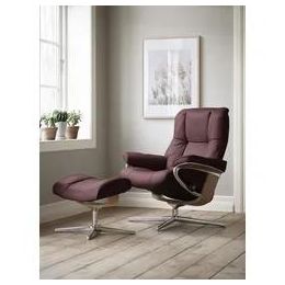 Relaxsessel stressless "Mayfair" Sessel Gr. Leder BATICK, Cross Base Eiche, Relaxfunktion-Drehfunktion-PlusTMSystem-Gleitsystem-BalanceAdaptTM, B/H/T: 83cm x 102cm x 74cm, rot (bordeaux batick) mit Hocker, Cross Base, Größe S, M & L, Holzakzent Eiche