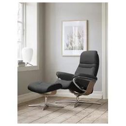 Relaxsessel stressless "Sunrise" Sessel Gr. ROHLEDER Stoff Q2 FARON, Cross Base Eiche, Relaxfunktion-Drehfunktion-PlusTMSystem-Gleitsystem-BalanceAdaptTM, B/H/T: 92 cm x 105 cm x 80 cm, grau (dark grey q2 faron) mit Cross Base, Größe S, M & L, Holzakzent Eiche