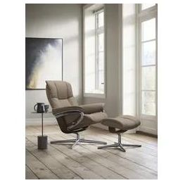 Relaxsessel stressless "Mayfair" Sessel Gr. ROHLEDER Stoff Q2 FARON, Cross Base Braun, Relaxfunktion-Drehfunktion-PlusTMSystem-Gleitsystem-BalanceAdaptTM, B/H/T: 79cm x 102cm x 73cm, beige (beige q2 faron) mit Cross Base, Größe S, M & L, Holzakzent Braun