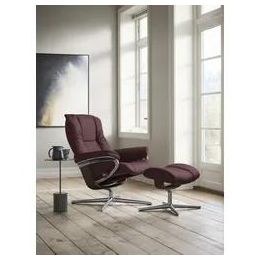 Relaxsessel stressless "Mayfair", rot (bordeaux batick), B:83cm H:102cm T:74cm, Leder BATICK: BATICK ist ein leicht korrigiertes, durchgefärbtes und genarbtes Möbelleder, bei dem die meisten Unebenheiten und Spuren in der Regel entfernt wurden., Sessel, mit Cross Base, Größe S, M & L, Holzakzent Braun