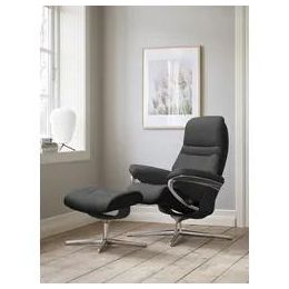 Relaxsessel stressless "Sunrise" Sessel Gr. ROHLEDER Stoff Q2 FARON, Cross Base Schwarz, Relaxfunktion-Drehfunktion-PlusTMSystem-Gleitsystem-BalanceAdaptTM, B/H/T: 83cm x 105cm x 74cm, grau (dark grey q2 faron) mit Hocker, Cross Base, Größe S, M & L, Holzakzent Schwarz