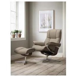 Relaxsessel stressless "Mayfair" Sessel Gr. ROHLEDER Stoff Q2 FARON, Cross Base Braun, Relaxfunktion-Drehfunktion-PlusTMSystem-Gleitsystem-BalanceAdaptTM, B/H/T: 79cm x 102cm x 73cm, beige (beige q2 faron) mit Hocker, Cross Base, Größe S, M & L, Holzakzent Braun