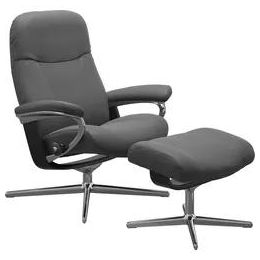 Relaxsessel stressless "Garda", grau (grau batick), B:82cm H:102cm T:72cm, Leder BATICK: BATICK ist ein leicht korrigiertes, durchgefärbtes und genarbtes Möbelleder, bei dem die meisten Unebenheiten und Spuren in der Regel entfernt wurden., Sessel, mit Cross Base, Größe M & L, Holzakzent Schwarz