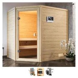 Welltime Sauna "Juli" Saunen 3,6-kW-Plug & Play Ofen mit ext. Steuerung Gr. Saunaofen, externe Steuerung, 3,6 kW, beige (naturbelassen)