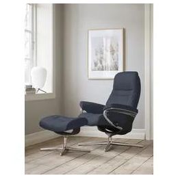 Relaxsessel stressless "Sunrise" Sessel Gr. Leder PALOMA, Cross Base Schwarz, Relaxfunktion-Drehfunktion-PlusTMSystem-Gleitsystem-BalanceAdaptTM, B/H/T: 79cm x 103cm x 73cm, blau (oxford blue paloma) mit Hocker, Cross Base, Größe S, M & L, Holzakzent Schwarz