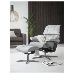 Relaxsessel stressless "Reno" Sessel Gr. ROHLEDER Stoff Q2 FARON, Cross Base Wenge, Relaxfunktion-Drehfunktion-PlusTMSystem-Gleitsystem-BalanceAdaptTM, B/H/T: 83cm x 100cm x 76cm, grau (light grey q2 faron) mit Cross Base, Größe S, M & L, Holzakzent Wenge