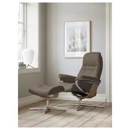 Relaxsessel stressless "Sunrise", braun (mole batick), B:83cm H:105cm T:74cm, Leder BATICK: BATICK ist ein leicht korrigiertes, durchgefärbtes und genarbtes Möbelleder, bei dem die meisten Unebenheiten und Spuren in der Regel entfernt wurden., Sessel, mit Cross Base, Größe S, M & L, Holzakzent Eiche