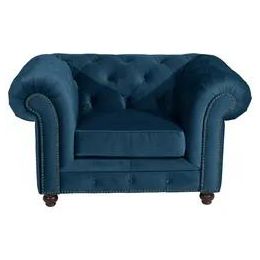 Chesterfield-Sessel Max Winzer "Old England, Loungesessel, modern, Retro und elegant, bequemer Sessel" Sessel Gr. Samtvelours 20442, B/H/T: 131cm x 76cm x 96cm, blau (petrol) mit edler Knopfheftung