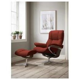 Relaxsessel stressless "Mayfair" Sessel Gr. ROHLEDER Stoff Q2 FARON, Cross Base Braun, Relaxfunktion-Drehfunktion-PlusTMSystem-Gleitsystem-BalanceAdaptTM, B/H/T: 83cm x 102cm x 74cm, rot (rust q2 faron) mit Hocker, Cross Base, Größe S, M & L, Holzakzent Braun