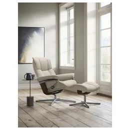 Relaxsessel stressless "Mayfair" Sessel Gr. ROHLEDER Stoff Q2 FARON, Cross Base Braun, Relaxfunktion-Drehfunktion-PlusTMSystem-Gleitsystem-BalanceAdaptTM, B/H/T: 83cm x 102cm x 74cm, beige (light q2 faron) mit Cross Base, Größe S, M & L, Holzakzent Braun