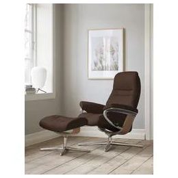 Relaxsessel stressless "Sunrise" Sessel Gr. Leder BATICK, Cross Base Eiche, Relaxfunktion-Drehfunktion-PlusTMSystem-Gleitsystem-BalanceAdaptTM, B/H/T: 83cm x 105cm x 74cm, braun (malt brown batick) mit Cross Base, Größe S, M & L, Holzakzent Eiche