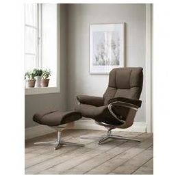 Relaxsessel stressless "Mayfair" Sessel Gr. ROHLEDER Stoff Q2 FARON, Cross Base Eiche, Relaxfunktion-Drehfunktion-PlusTMSystem-Gleitsystem-BalanceAdaptTM, B/H/T: 79cm x 102cm x 73cm, braun (dark beige q2 faron) mit Hocker, Cross Base, Größe S, M & L, Holzakzent Eiche