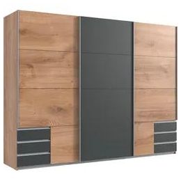 Schwebetürenschrank wimex "Emden" Schränke Gr. B/H/T: 270cm x 210cm x 64cm, 3 St., grau (plankeneichefarben/ graphitfarben) Mit Außenschubkästen