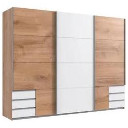 Schwebetürenschrank wimex "Emden" Schränke Gr. B/H/T: 270cm x 210cm x 64cm, 3 St., weiß (plankeneichefarben/weiß) Mit Außenschubkästen