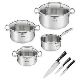 Topf-Set Tefal "G719S7_K2323S74 Duetto+ Ice Force" Töpfe Gr. Ø 24cm + Höhe 19cm, grau (edelstahl) rostfreier Edelstahl, Deckel m. Abgießfunktion, inkl. 3tlg. Messer-Set