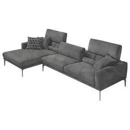 Ecksofa Egoitaliano "Masu, Design trifft sensationellen Sitzkomfort" Sofas Gr. B/H/T: 277cm x 95cm x 157cm, Luxus-Microfaser Lederoptik, Recamiere links, grau (smoke) inkl. 2 Kissenrollen, Rückenelemente manuell verstellbar, Metallfüße