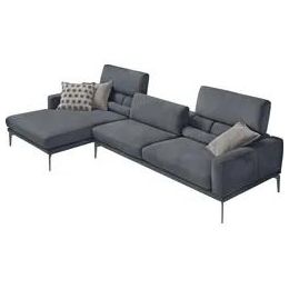 Ecksofa Egoitaliano "Masu, Design trifft sensationellen Sitzkomfort" Sofas Gr. B/H/T: 277cm x 95cm x 157cm, Luxus-Microfaser BLUSH, Recamiere links, grau (charcoal) inkl. 2 Kissenrollen, Rückenelemente manuell verstellbar, Metallfüße