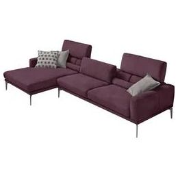 Ecksofa Egoitaliano "Masu, Design trifft sensationellen Sitzkomfort" Sofas Gr. B/H/T: 277cm x 95cm x 157cm, Luxus-Microfaser BLUSH, Recamiere links, lila (plum) inkl. 2 Kissenrollen, Rückenelemente manuell verstellbar, Metallfüße