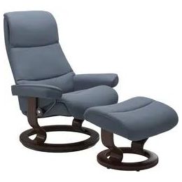 Relaxsessel stressless "View" Sessel Gr. Leder PALOMA, Cross Base Braun, Relaxfunktion-Drehfunktion-PlusTMSystem-Gleitsystem, B/H/T: 82cm x 108cm x 81cm, blau (sparrow paloma) mit Classic Base, Größe M,Gestell Braun