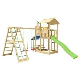 Spielturm Jungle Gym "Veranda" Spieltürme grün (hellgrün) Kinder Spielanlage mit Schaukel, Kletterbock und Rutsche Wasseranschluss