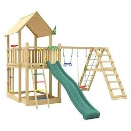 Spielturm Jungle Gym "Majesty" Spieltürme grün (dunkelgrün) Kinder Spielanlage mit Schaukel, Kletterbock und Rutsche Wasseranschluss