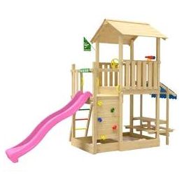 Spielturm Jungle Gym "Keep" Spieltürme pink (fuchsia) Kinder Spielanlage mit Mini Market und Rutsche Wasseranschluss