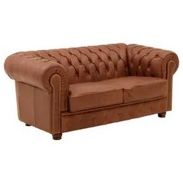 2-Sitzer Max Winzer "Norwin Chesterfieldoptik, bequem, tolle Verarbeitungsdetails" Sofas Gr. B/H/T: 174cm x 74cm x 98cm, Leder 93700, braun (cognac) Rautensteppung, Ziernägel in der Chatose