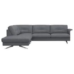 Ecksofa FLEXLUX "Glow, super bequem durch hochwertigem Sitzaufbau mit Federkern, L-Form" Sofas Gr. B/H/T: 268cm x 81cm x 224cm, Bouclé, Ottomane rechts, Armlehnen in geölter Eiche, blau (navy blau) Skandinavisches Design, In hochwertiger Verarbeitung