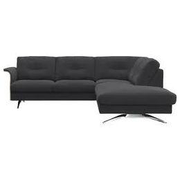 Ecksofa FLEXLUX "Glow, super bequem durch hochwertigem Sitzaufbau mit Federkern, L-Form" Sofas Gr. B/H/T: 236cm x 81cm x 224cm, Lederoptik, Ottomane links, Armlehnen in Walnuss, grau (shark grey) Modernes skandinavisches Design