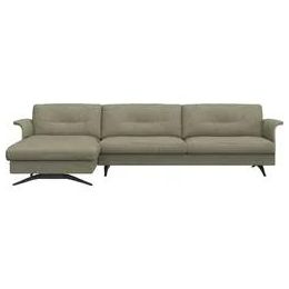 Ecksofa FLEXLUX "Glow, super bequem durch hochwertigem Sitzaufbau mit Federkern, L-Form" Sofas Gr. B/H/T: 305cm x 81cm x 158cm, Bouclé, Chaiselongue links, grün (fall green) Modernes skandinavisches Design