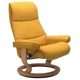 Relaxsessel stressless "View" Sessel Gr. ROHLEDER Stoff Q2 FARON, Cross Base Eiche, Relaxfunktion-Drehfunktion-PlusTMSystem-Gleitsystem, B/H/T: 91cm x 109cm x 83cm, gelb (gelb q2 faron) mit Classic Base, Größe L,Gestell Eiche