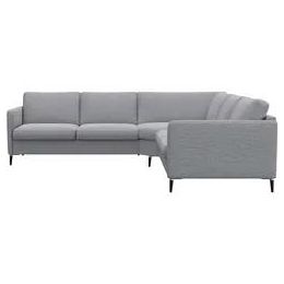 Ecksofa FLEXLUX "Fiore, gleichschenklig, super Sitzkomfort durch Kaltschaum im Sitz" Sofas Gr. B/H/T: 257cm x 85cm x 92cm, Chenille, Schenkel links, grau (sophisto gre) breite Armlehnen, Füße Alu+schwarz